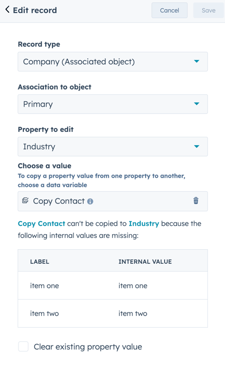 Compatible Property Types For Copying Values With Workflows